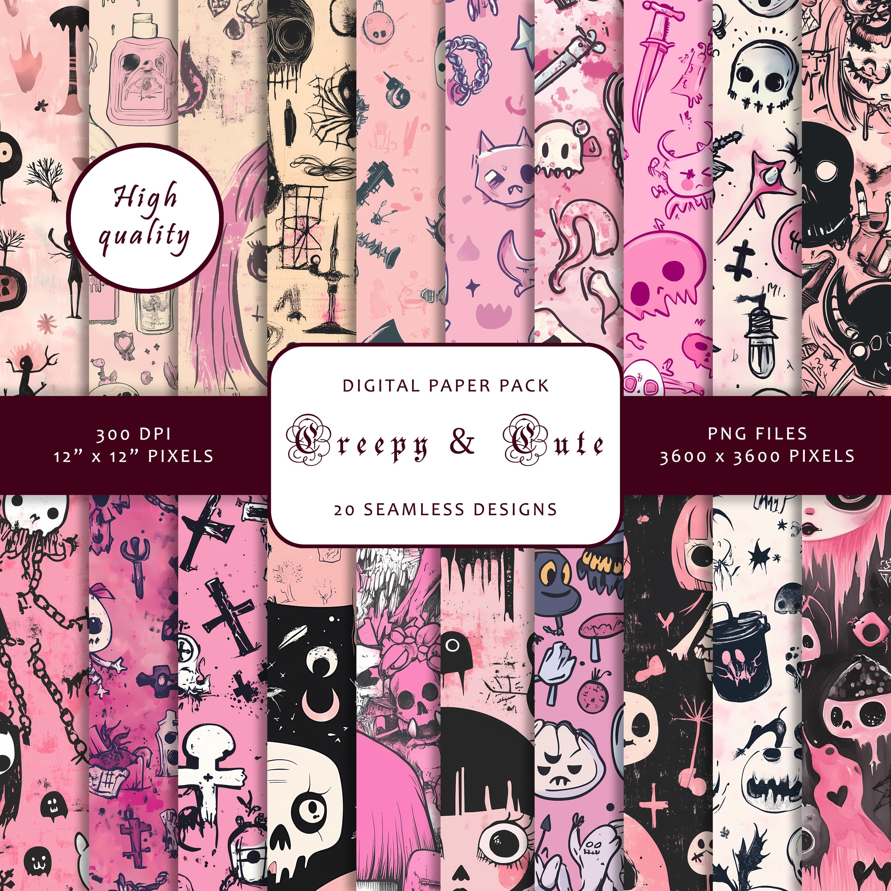 Digital Junk Journal Printable Creepy & Cute Paper, Gothic Emo ...