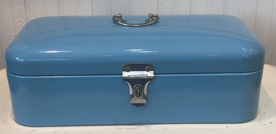 French Blue Vintage Enamel Bread Box, Country Kitchen Storage - Etsy