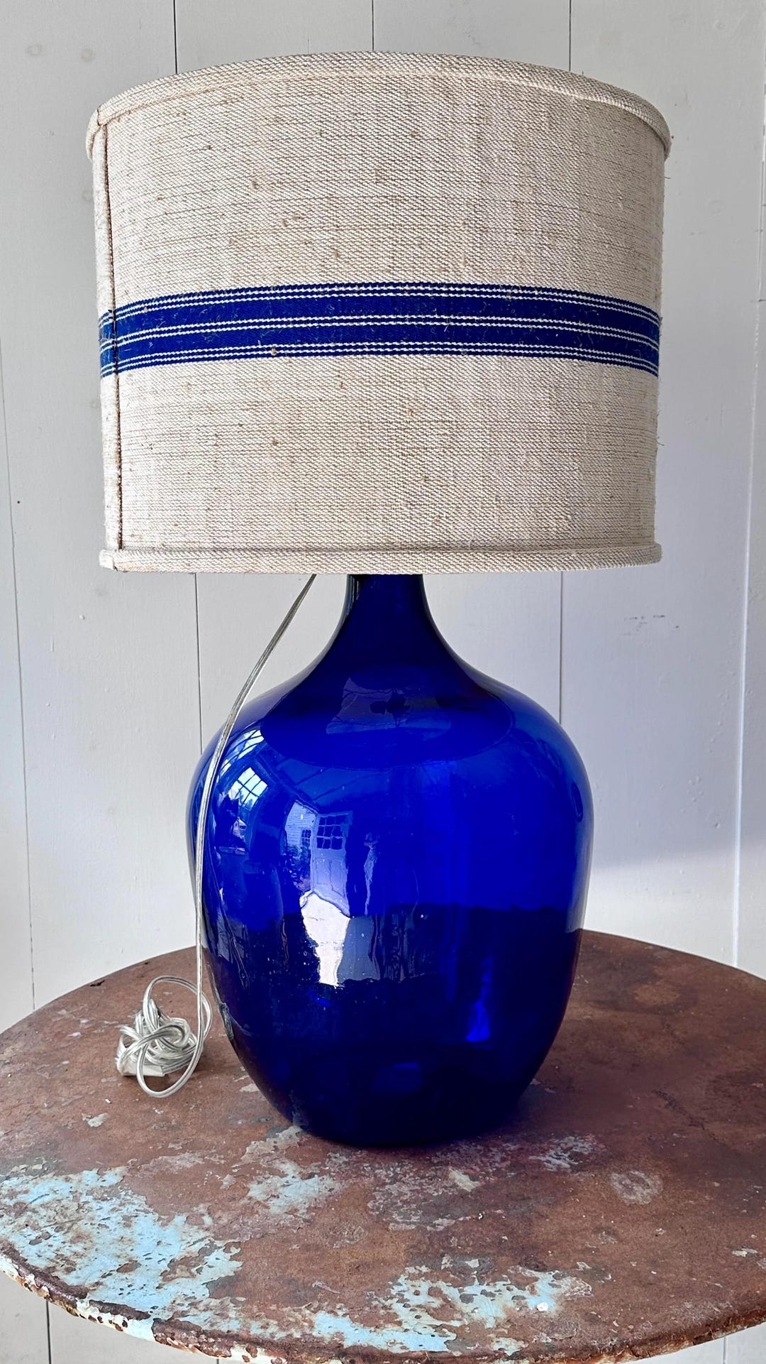 Large Blue Glass Demi John French Table Lamp - Etsy