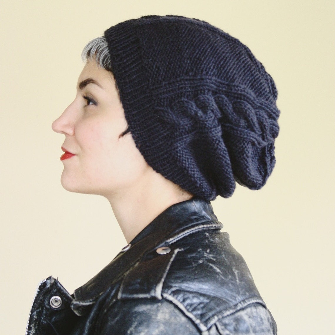 The Motorcyclist Cabled Knit Slouch Hat Pattern PDF instant | Etsy