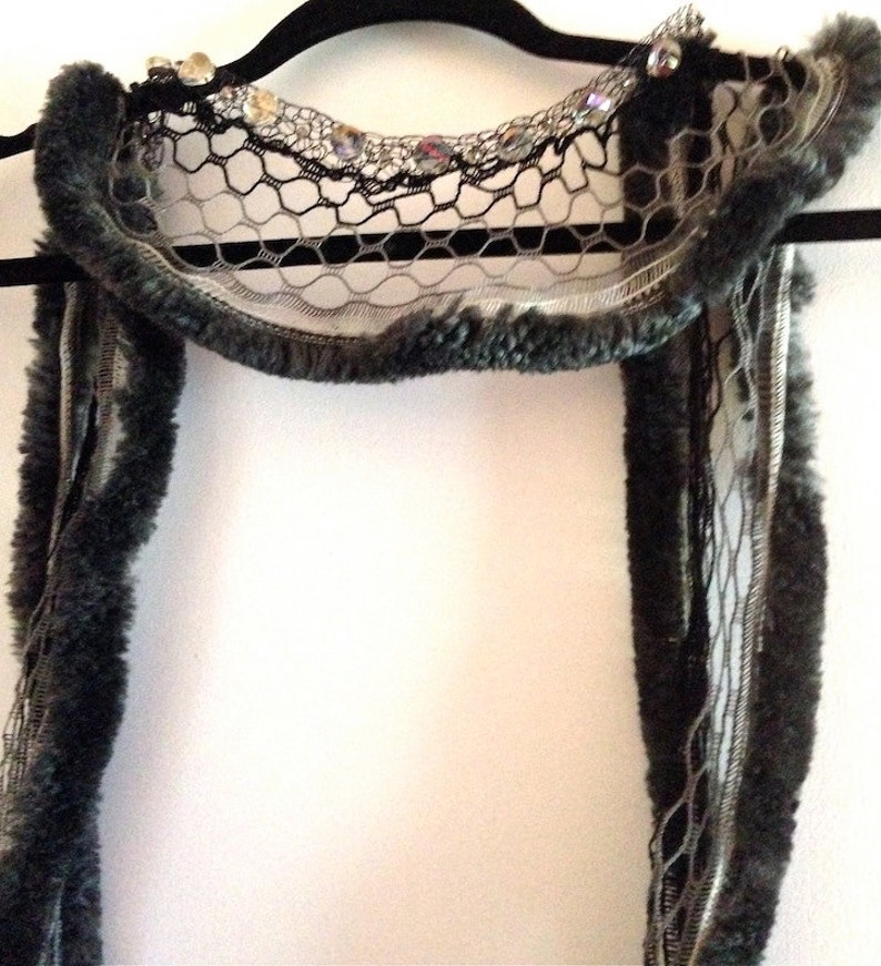 Faux Fur Scarf Necklace/ Varied Colors/ Attached Wire Crochet Choker ...