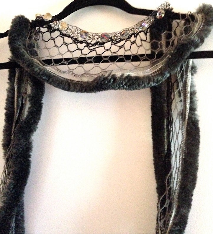 Faux Fur Scarf Necklace/ Varied Colors/ Attached Wire Crochet Choker ...