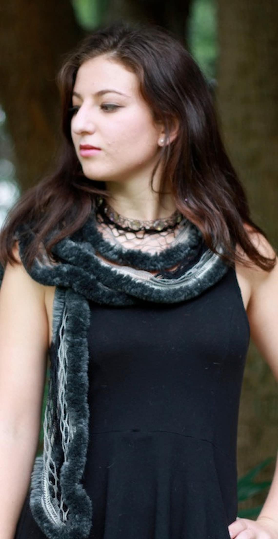 Faux Fur Scarf Necklace/ Varied Colors/ Attached Wire Crochet Choker ...