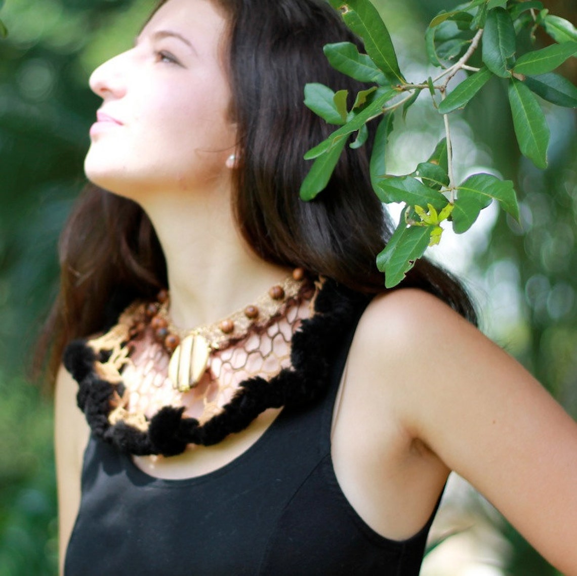 Faux Fur Scarf Necklace/ Varied Colors/ Attached Wire Crochet Choker ...