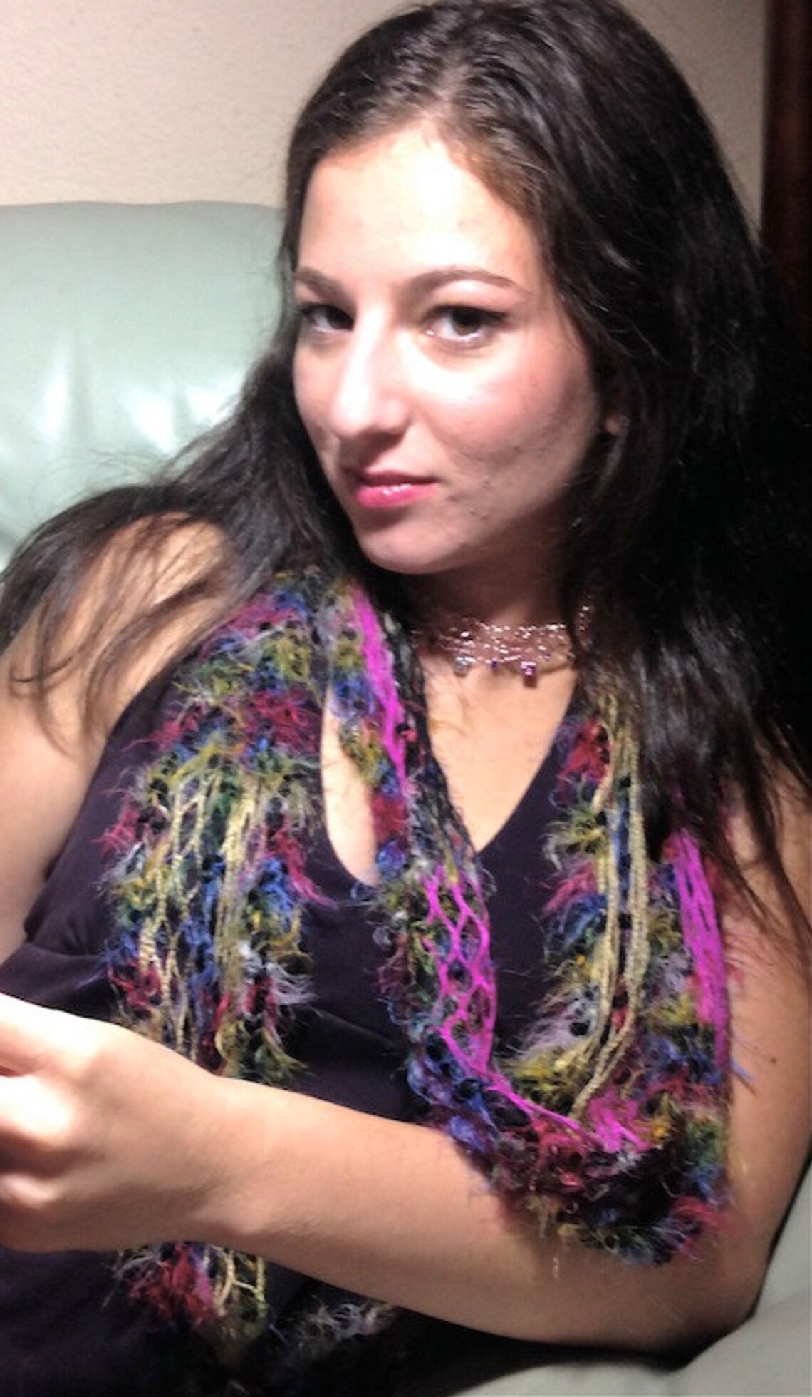 Faux Fur Scarf Necklace/ Varied Colors/ Attached Wire Crochet Choker ...