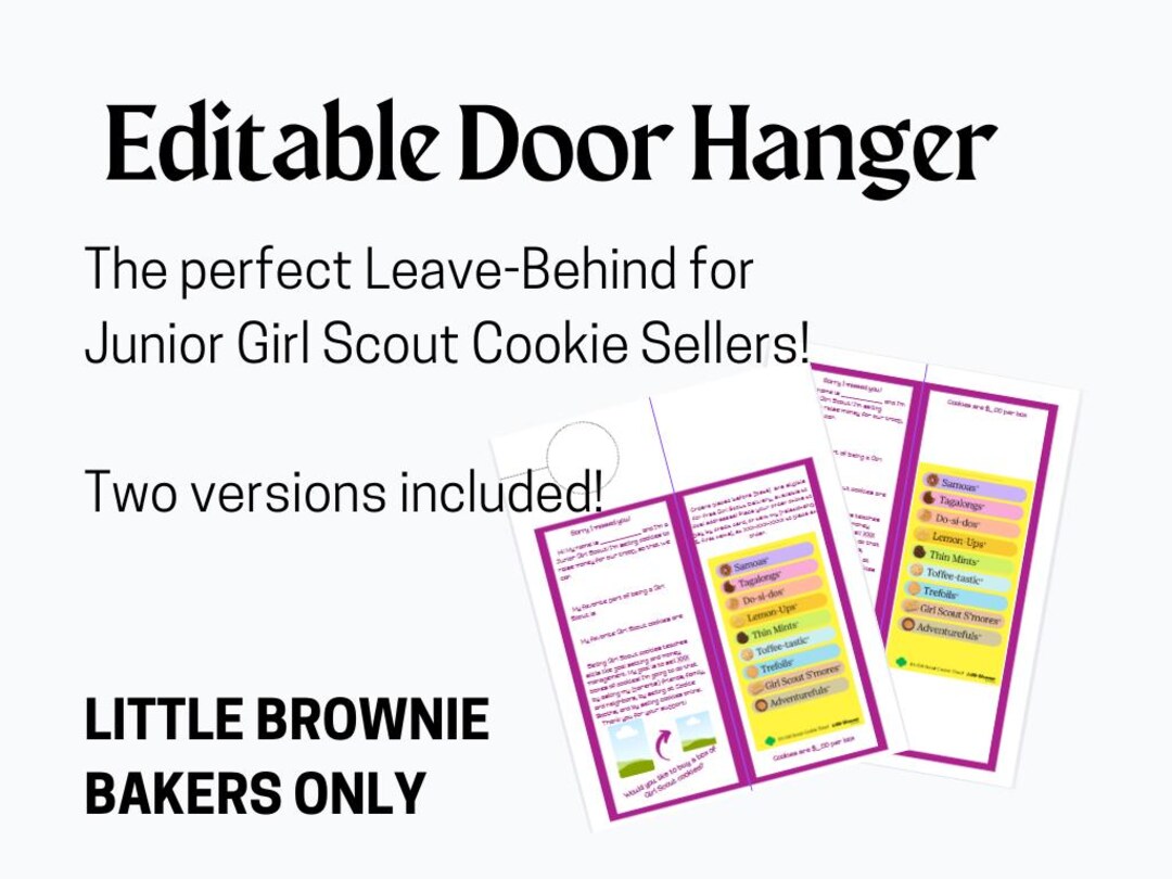 Junior Girl Scout Cookie Selling Door Hanger Little Brownie Baker ONLY ...