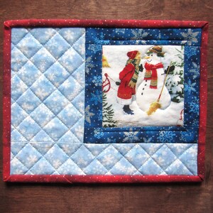 Quilted Mug Rug snowmen Winter Snack Mat, Small Placemats, Snowman ...