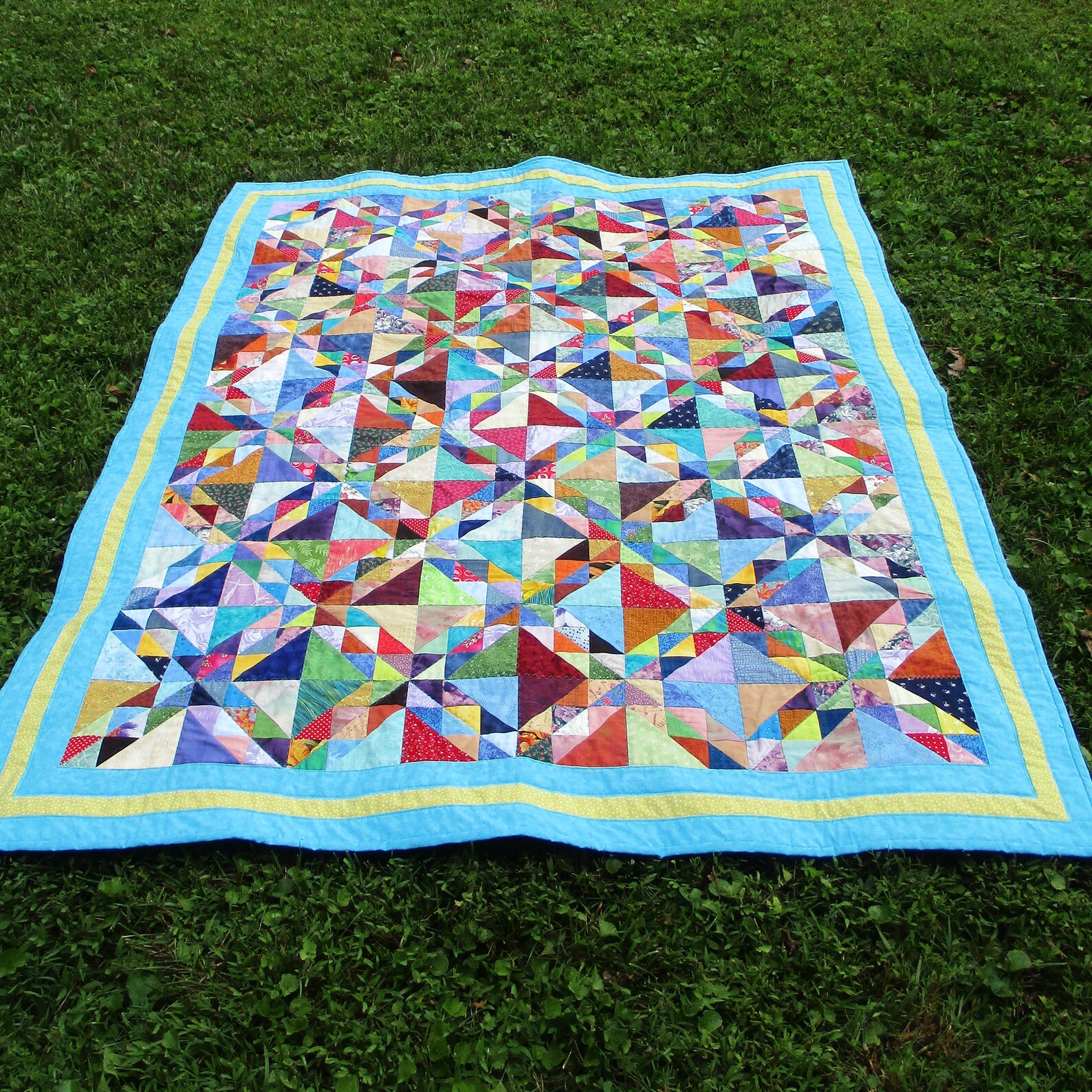 Patchwork Quilt colorful Triangles Brightly Colored Twin Size Quilt ...