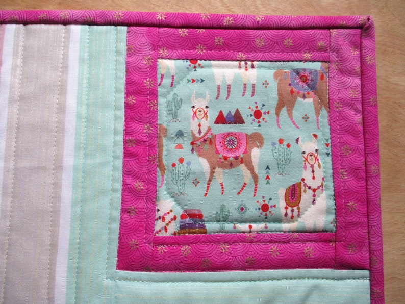 Quilted Mug Rugs "happy Llamas" Small Placemats in Aqua Blue and Pink ...