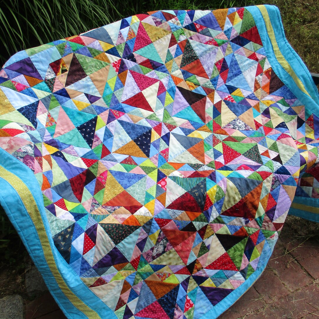 Patchwork Quilt colorful Triangles Brightly Colored Twin Size Quilt ...