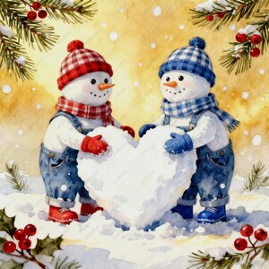 Watercolor Snowmen Clipart – Christmas Card & Winter Scene, Holiday Art ...