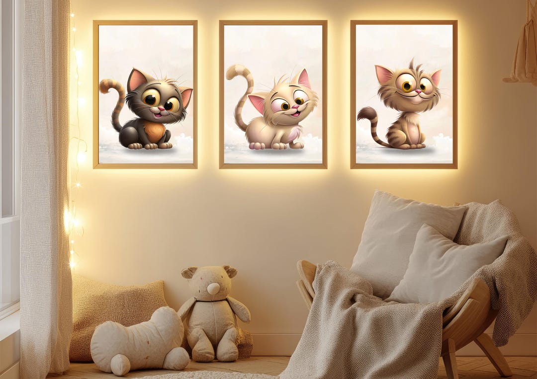 Set of 3 Cute Cat Prints, Digital Cat Wall Art, Funny Kitten ...