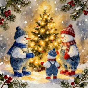 Watercolor Snowmen Clipart – Christmas Card & Winter Scene, Holiday Art ...