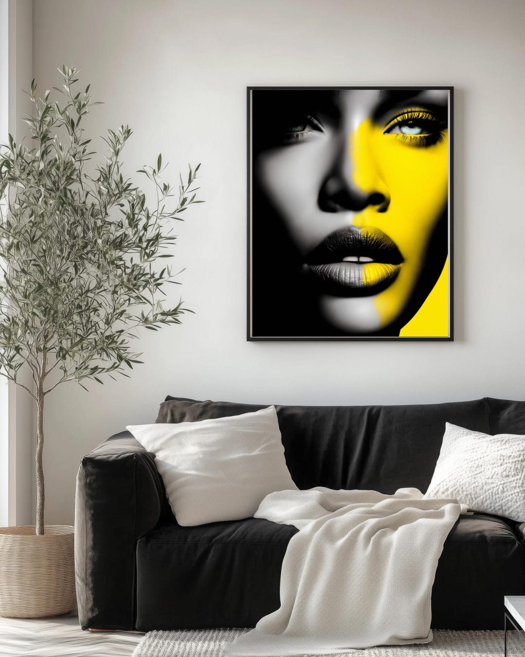 Yellow Black Split Face Art Print: Bold Modern Portrait (digital ...