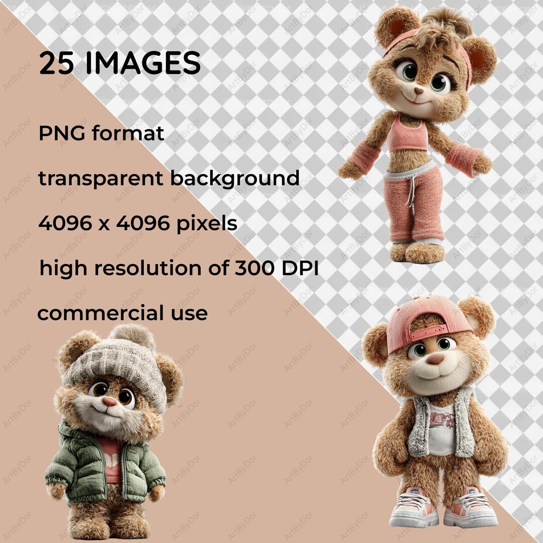 Bear Cubs Clipart 25 PNG Images, Scrapbooking, PNG Set Digital Download ...
