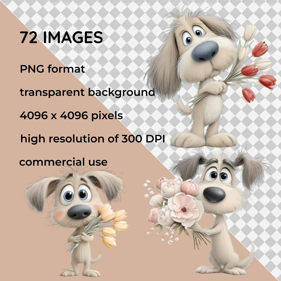 Puppy Clipart 72 PNG – Floral Bouquet Dogs, Pastel Watercolor ...