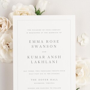 Emma Wedding Invitations - Sample - Border Invite, Modern, Block Font ...