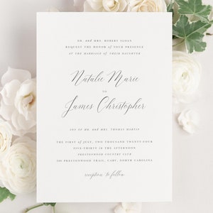 Natalie Ribbon Wedding Invitation Deposit Script Invite, Modern, Blush ...