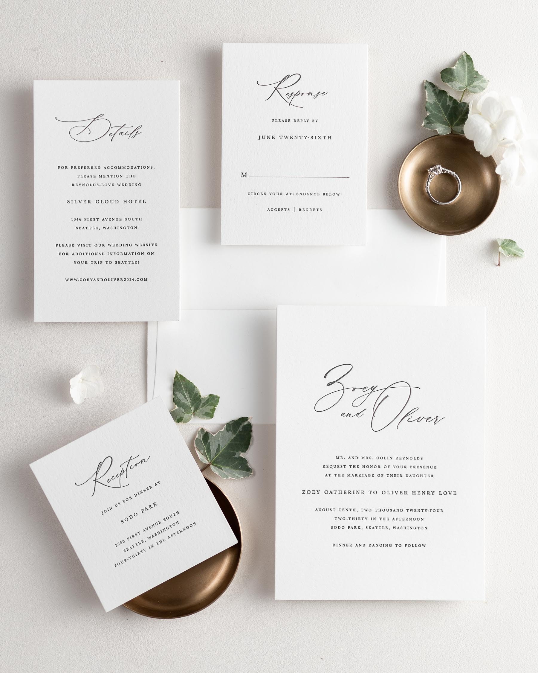 Zoey Letterpress Wedding Invitations: Classic Script, Large Names - Etsy