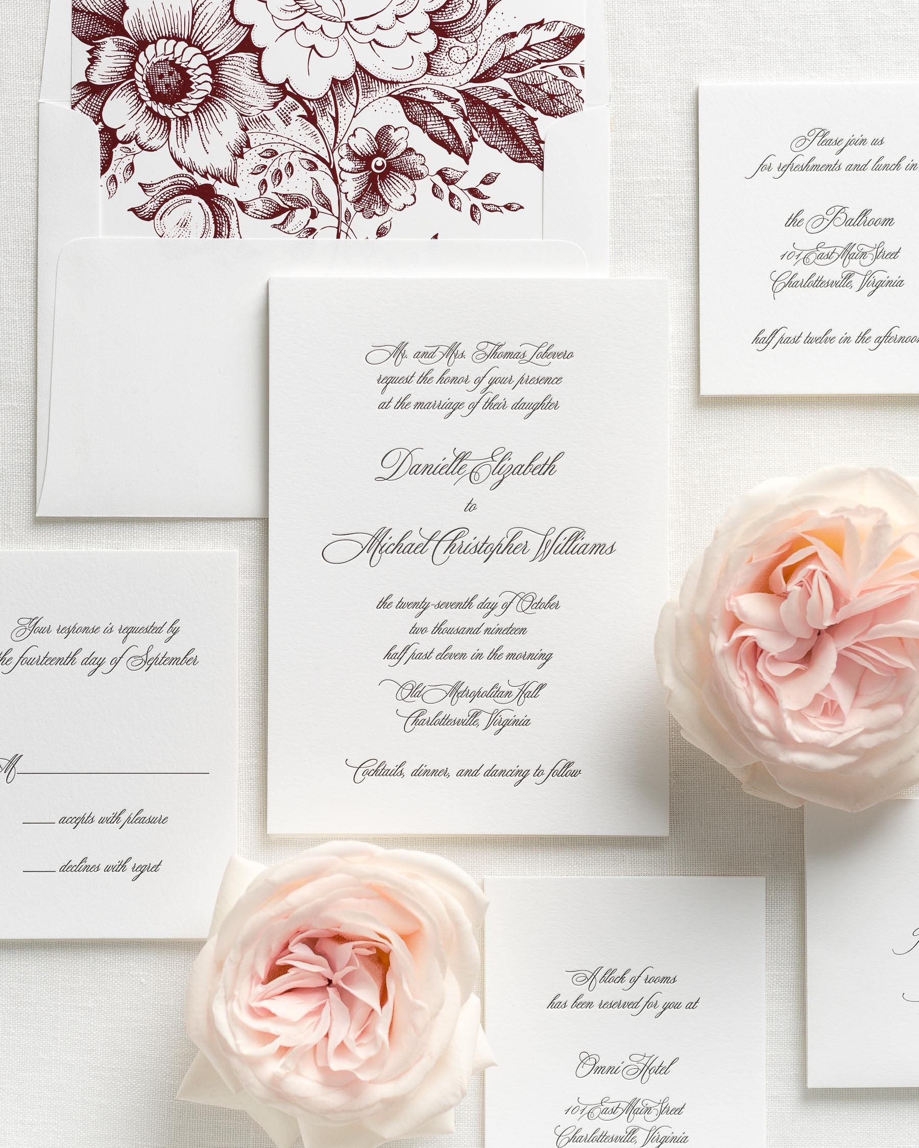 Danielle Letterpress Wedding Invitations Deposit | Etsy