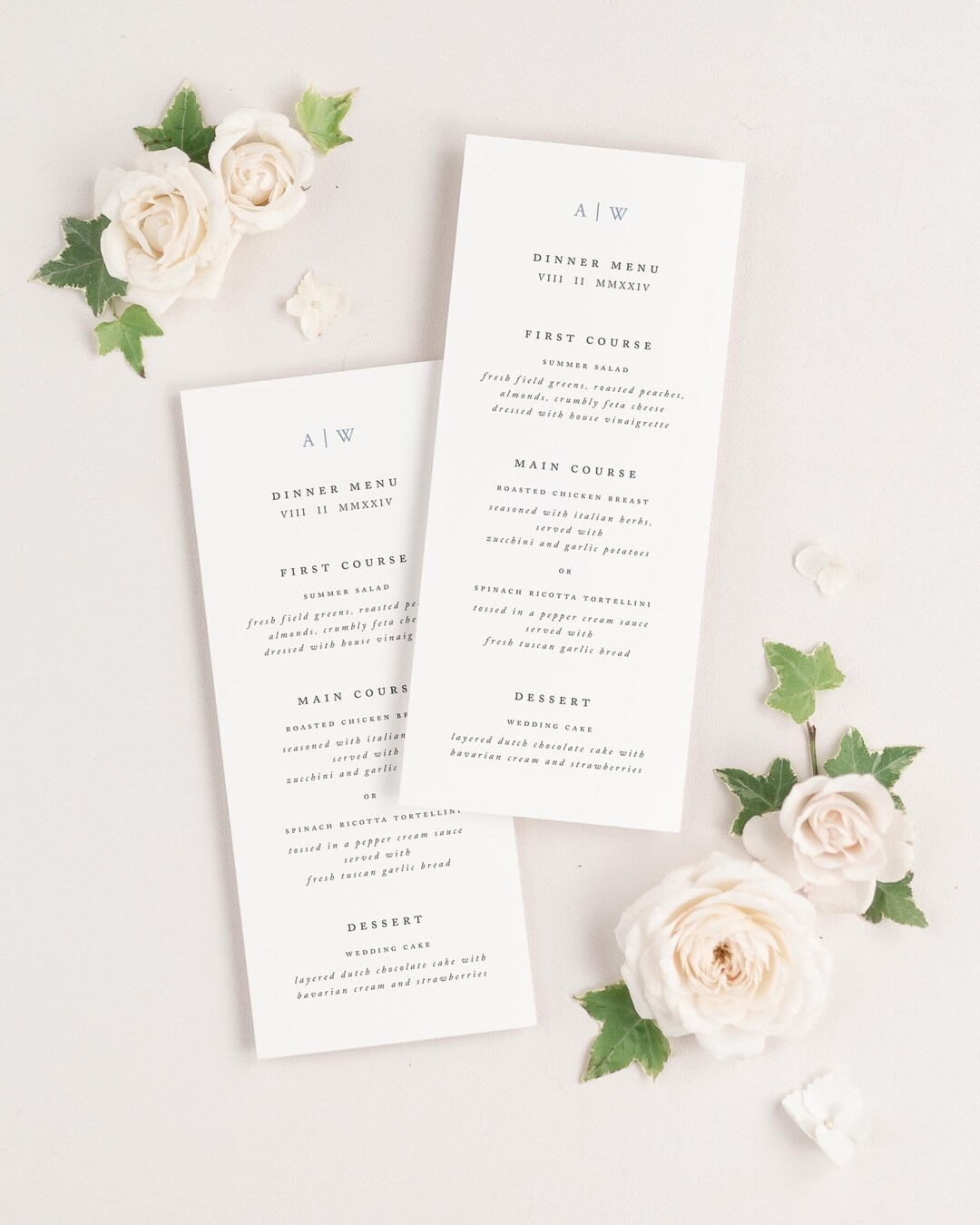 Aurora Dinner Menus - Wedding Menus - Event Menus - Etsy