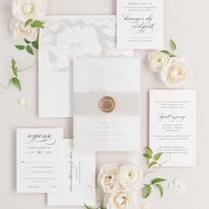 Haley Wedding Invitations Sample: Script Calligraphy, Ribbon & Rose ...