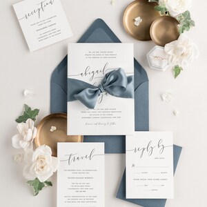 Romantic Calligraphy Wedding Invitations - Blue Invitations, Classic ...