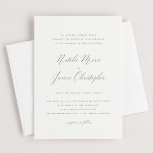 Natalie Ribbon Wedding Invitation Deposit Script Invite, Modern, Blush, Rose, Calligraphy ...