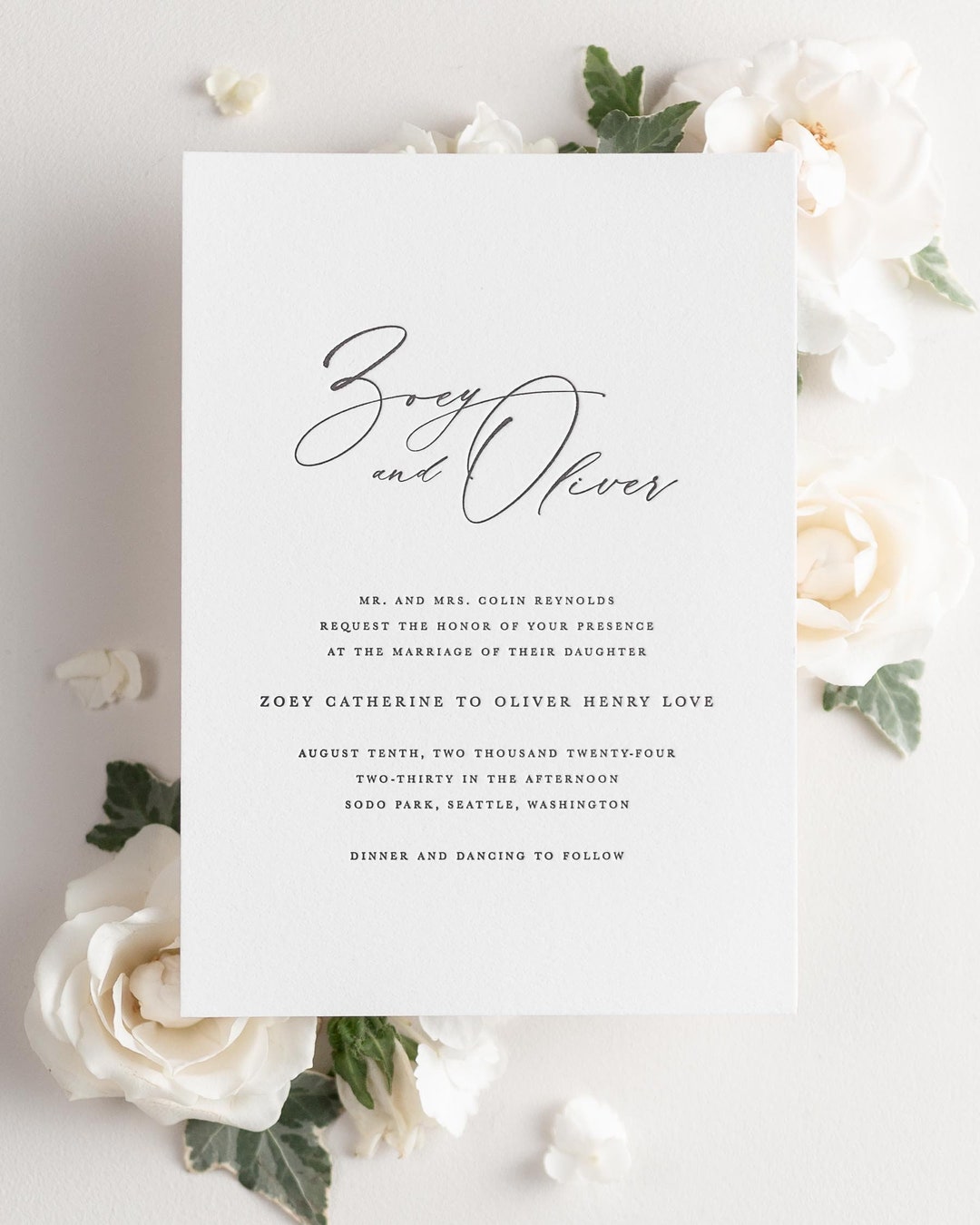Zoey Letterpress Wedding Invitations - Sample - Script Invite ...