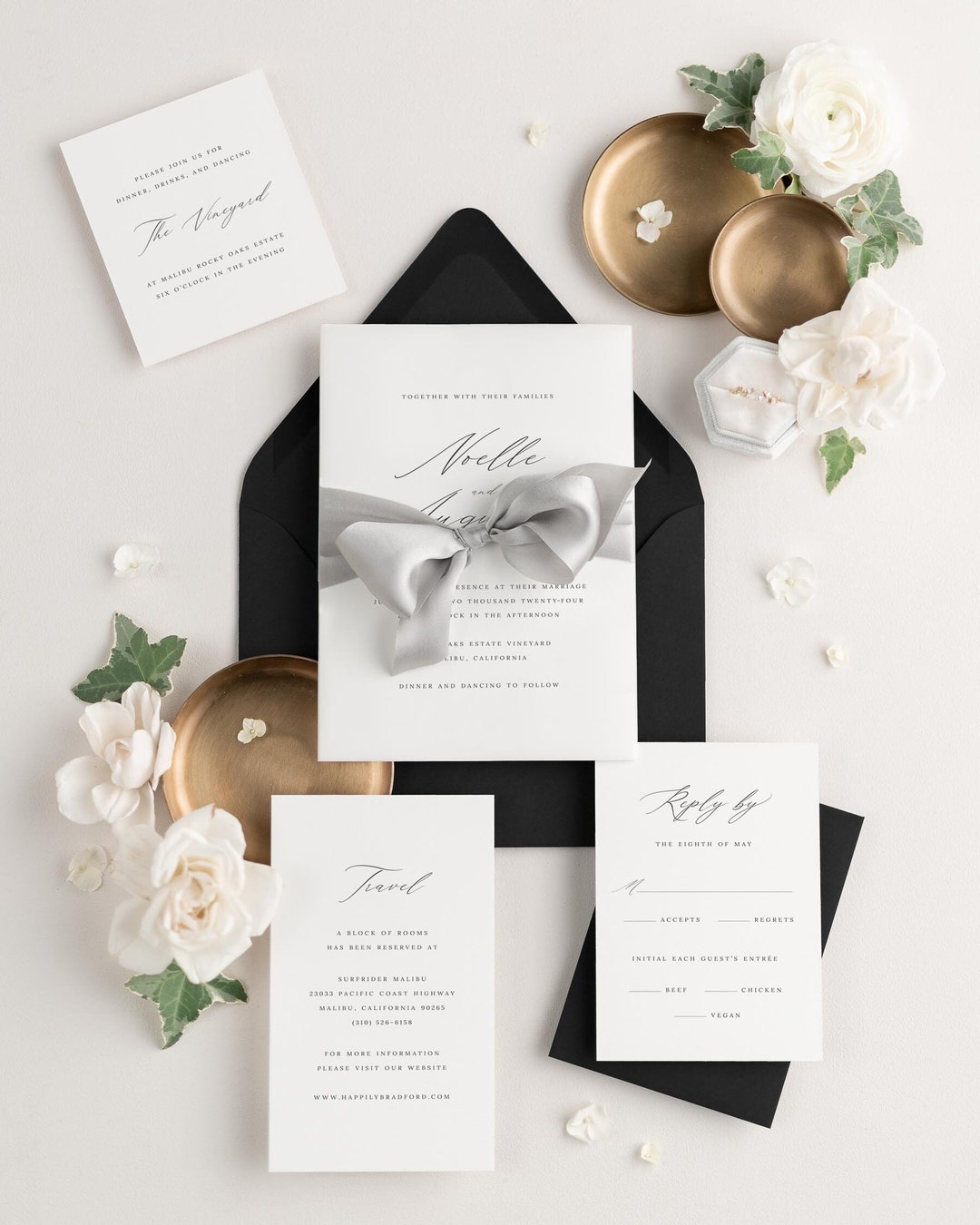Black Wedding Invitations | Modern, Calligraphy | Custom Printed ...