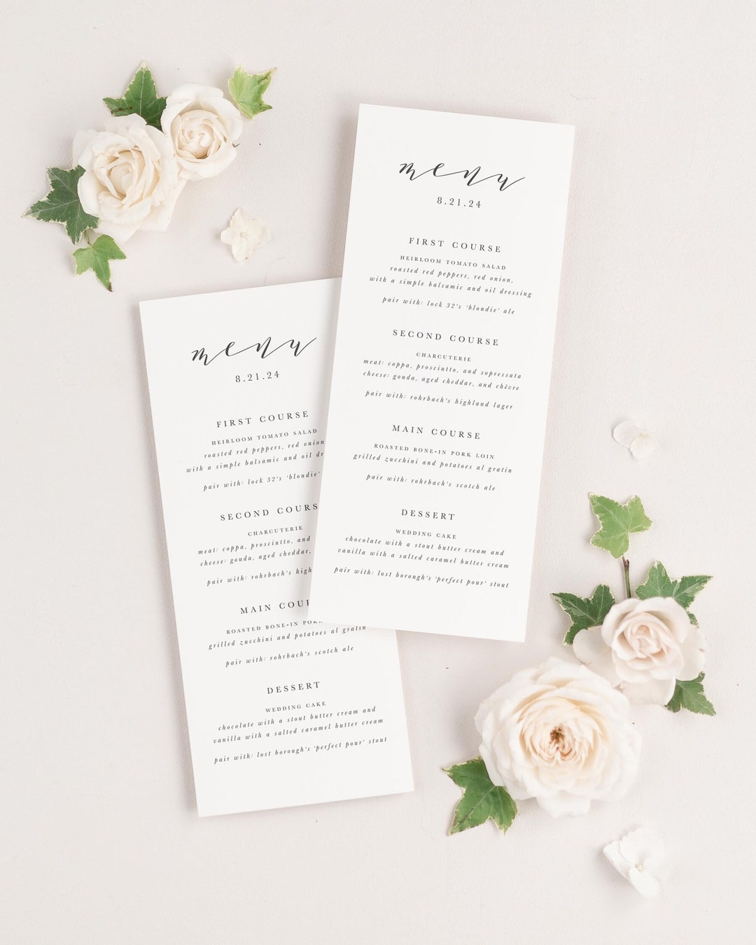 Modern Calligraphy Wedding Menus: Nicole Suite, Custom Colors - Etsy
