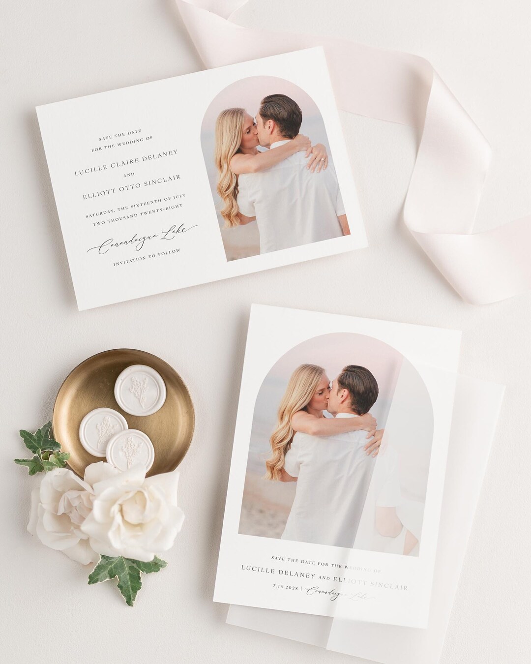 Elegant Photo Save the Date Cards: Lucille Script Design - Etsy