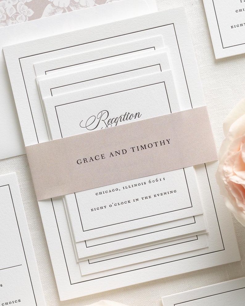 Grace Letterpress Wedding Invitations Sample | Etsy