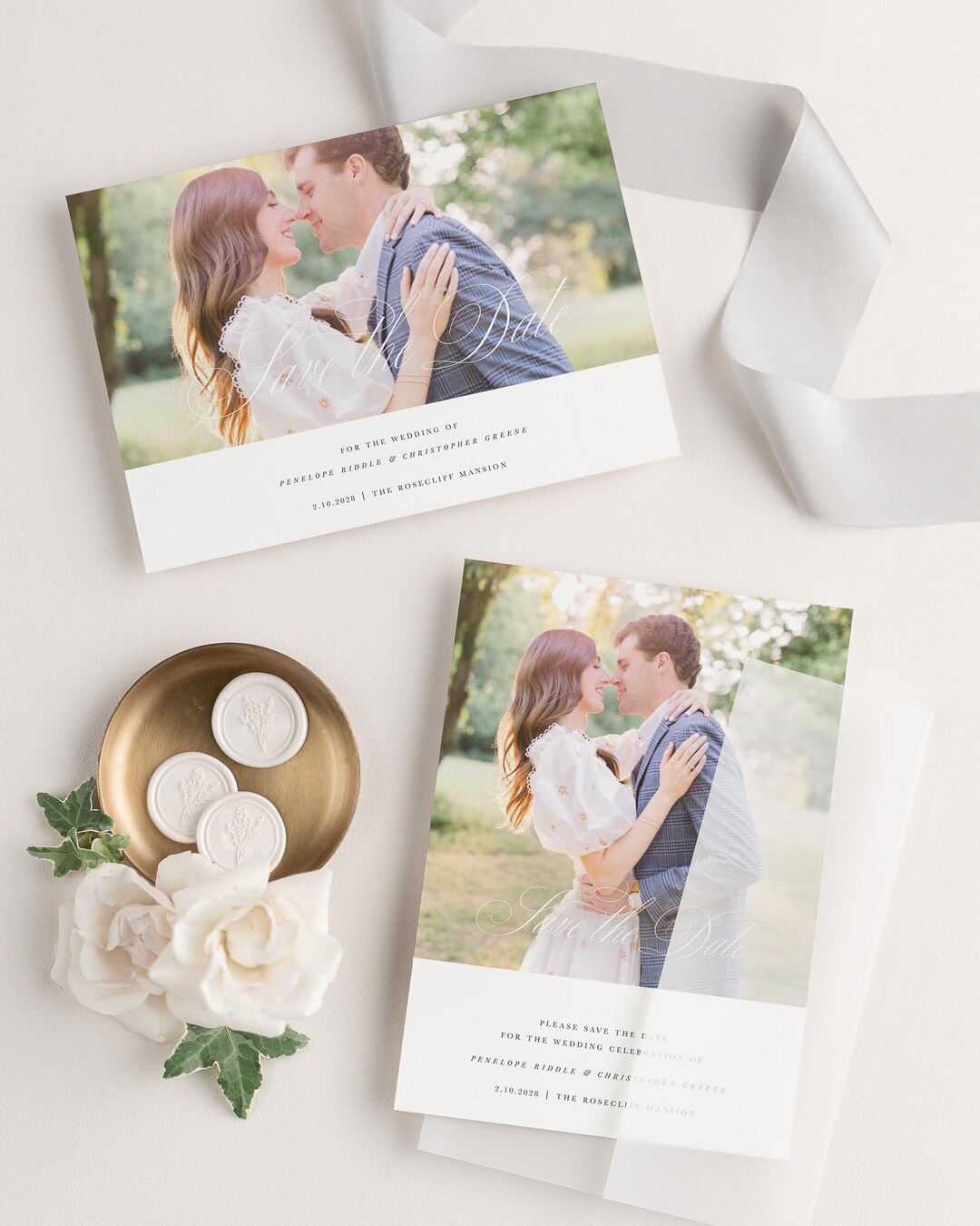 Photo Save the Date Cards: Romantic Script Wedding - Etsy