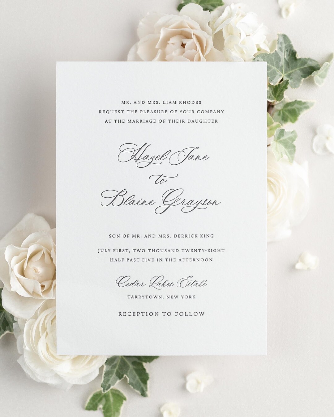 Hazel Letterpress Wedding Invitations - Deposit - Script Invite ...