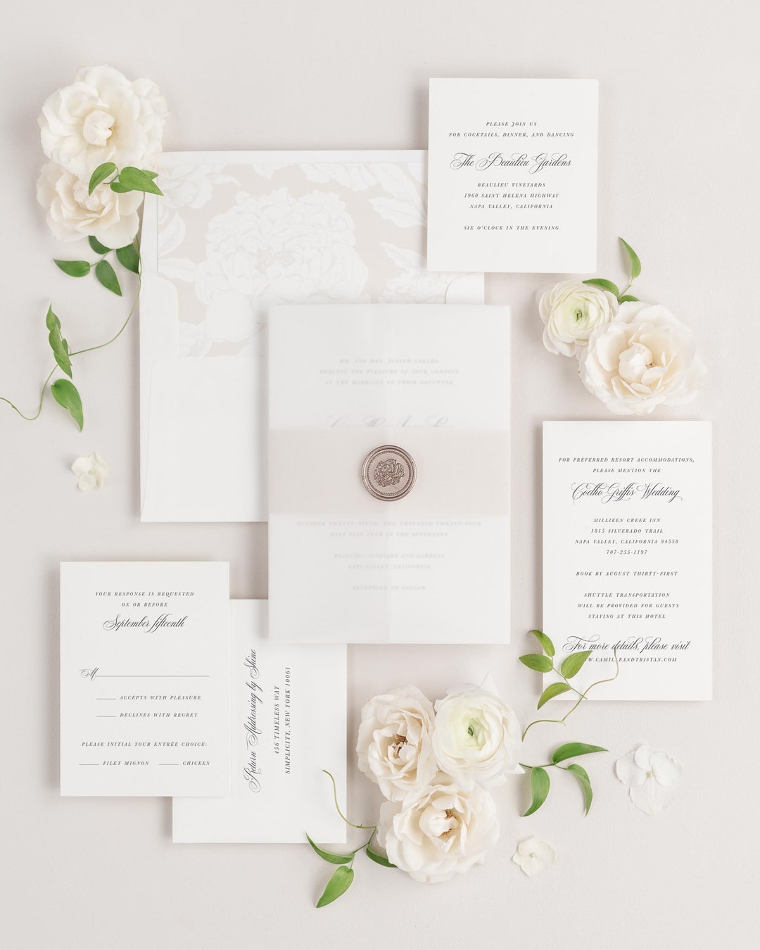 Camille Wedding Invitation Sample: Script, Ribbon & Wax Seal - Etsy