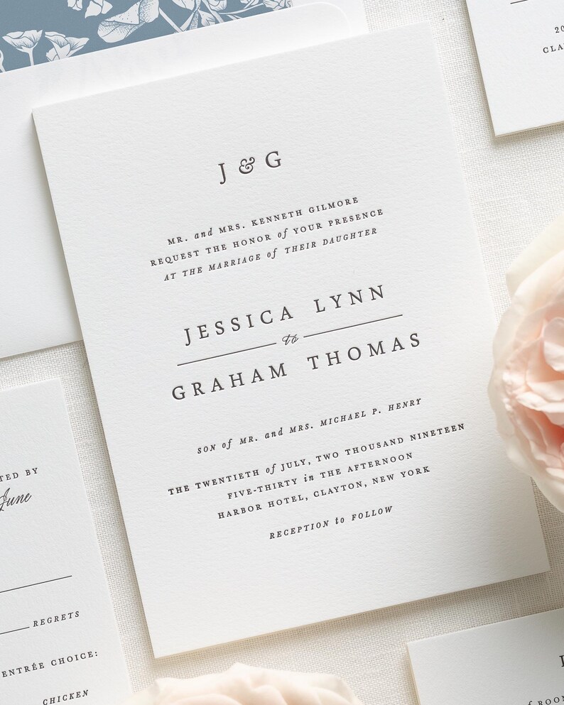 Jessica Letterpress Wedding Invitations Deposit | Etsy