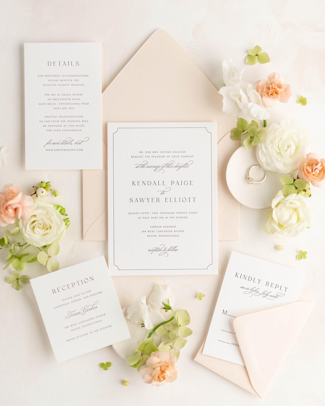 Peach Wedding Invitations | Clean, Bordered | Custom Printed | Choice ...
