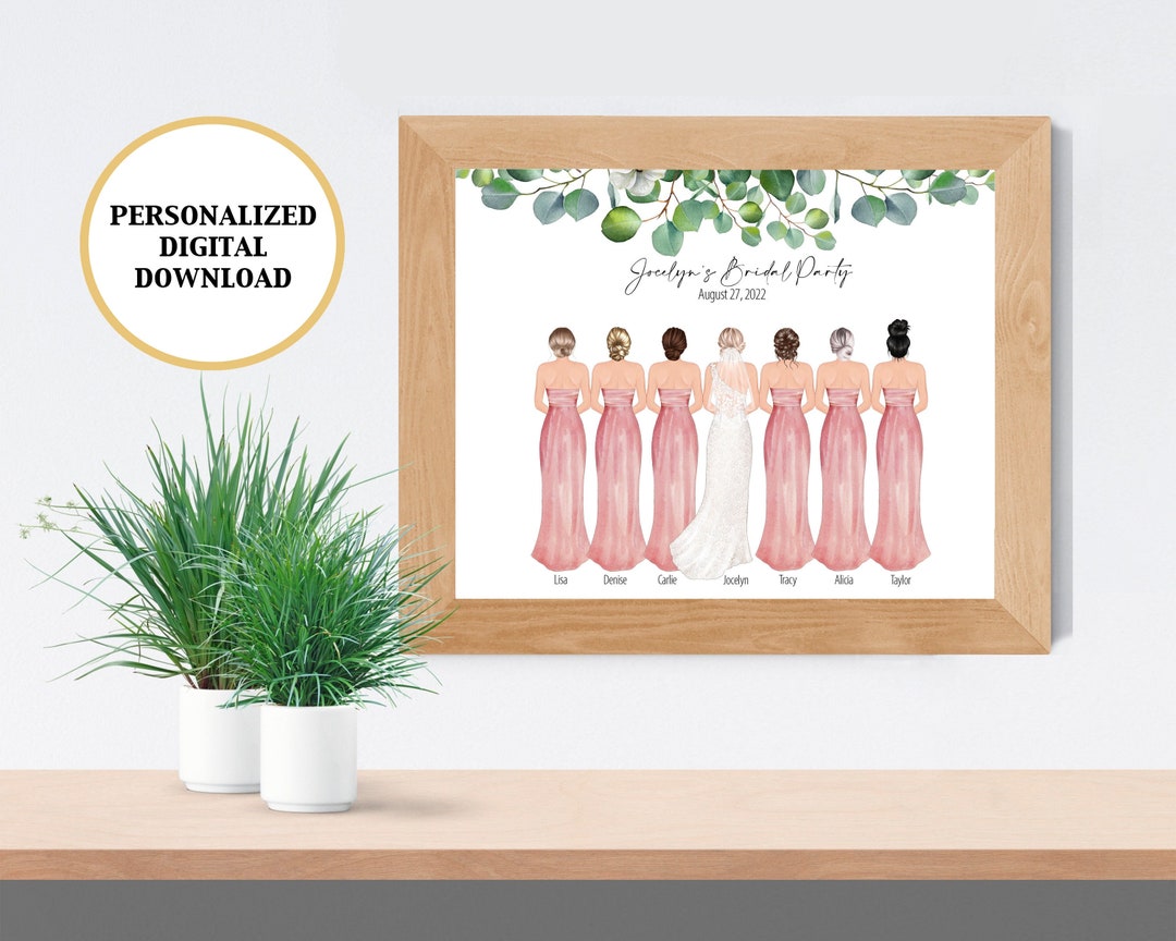 Bridesmaid and Bride Print, Wedding Portrait, Bridal Party Print, Gift ...