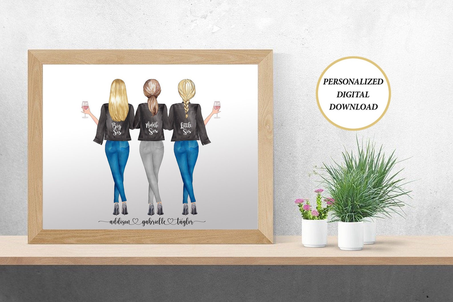 Sisters Custom Print Three Sisters Personalized Print | Etsy