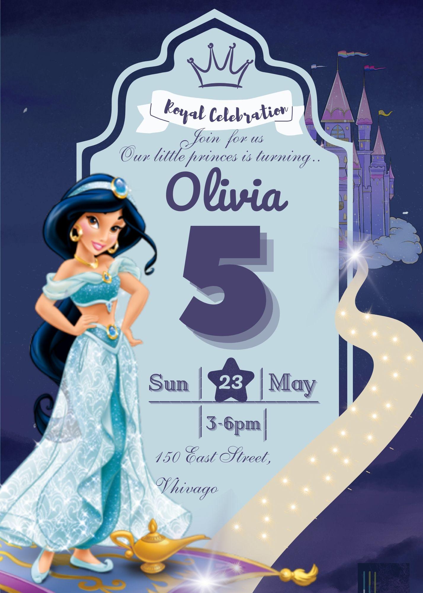 Princess Jasmine Invitation, Jasmine Digital Initation, Princess ...