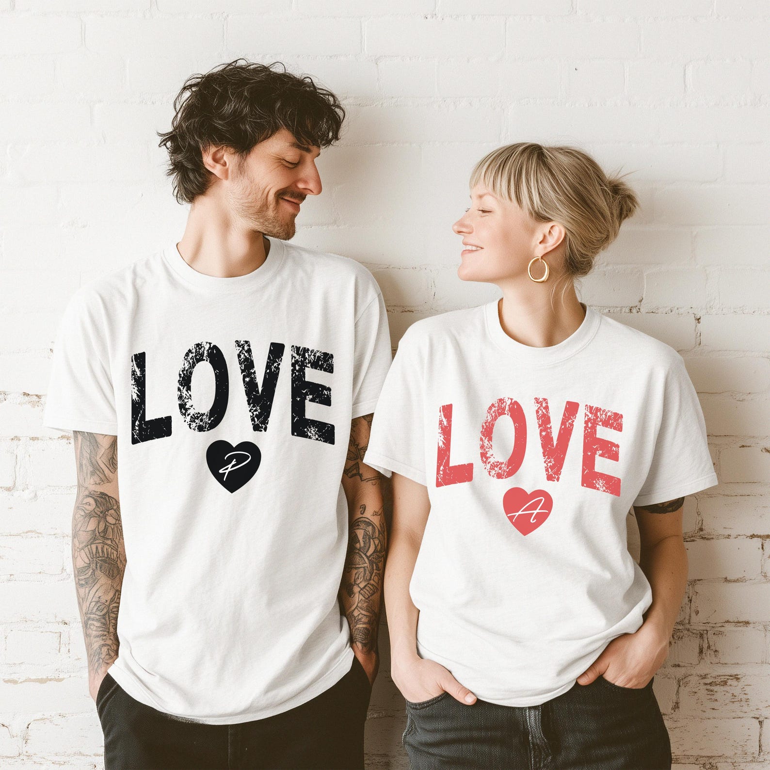 Custom Love Couple T-shirts – Personalized Name Initial Heart Shirts ...