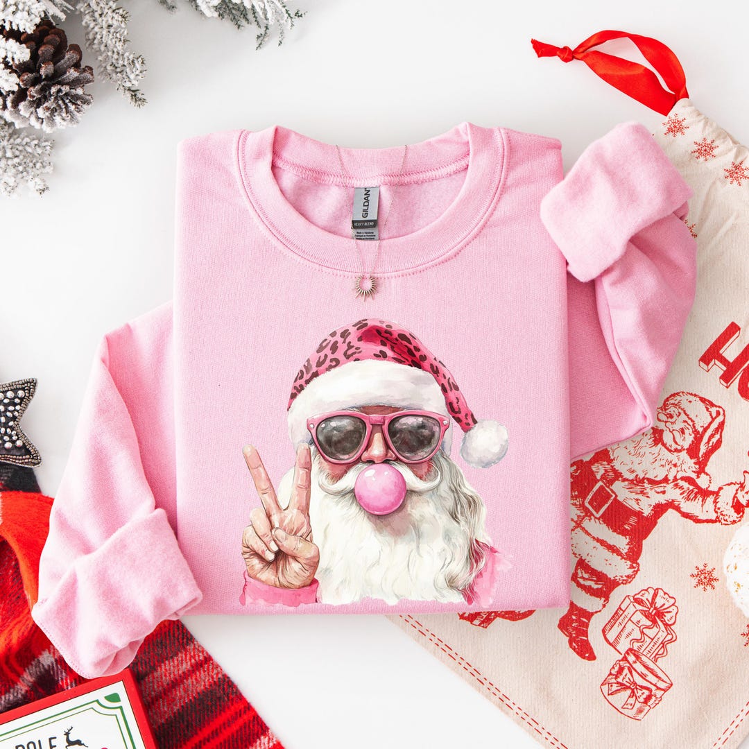 Santa Claus Bubble Gum Peace Sign Pink Christmas Sweatshirt Christmas ...