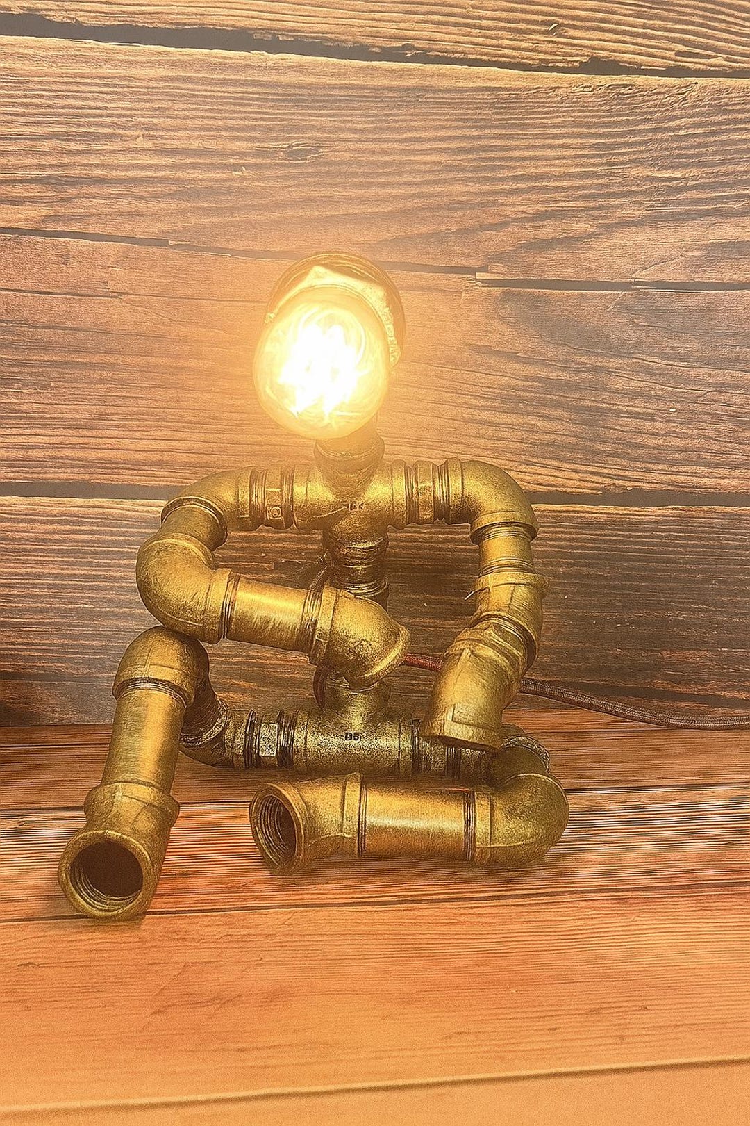 Steampunk Pipe Lamp Man | Industrial Metal Table Lamp | Vintage Edison ...
