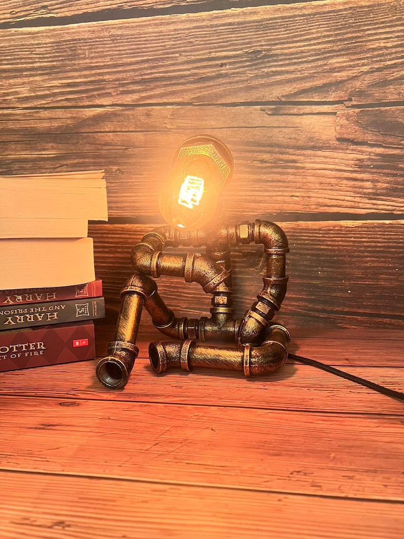 Steampunk Pipe Lamp Man | Industrial Metal Table Lamp | Vintage Edison ...
