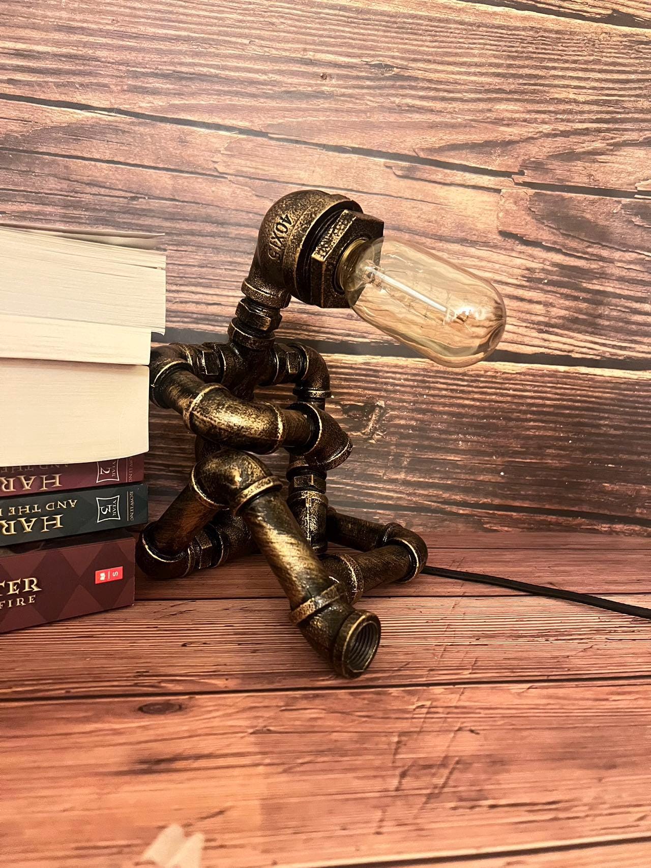 Steampunk Pipe Lamp Man | Industrial Metal Table Lamp | Vintage Edison ...