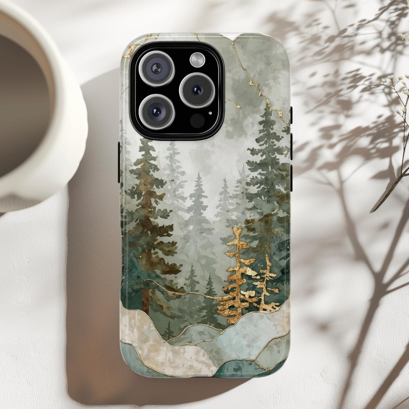 Stained Glass Pine Trees iPhone Case, Snowy Winter Landscape, Nature ...