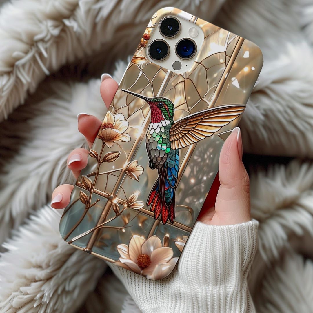 Stained Glass Hummingbird Phone Case, Floral Bird iPhone Case, Elegant ...