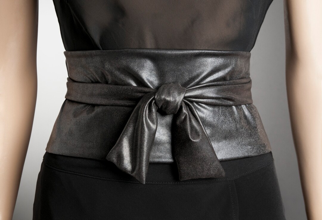 Thin Elastic Shiny Wide BLACK Belt,fabric Belt, Vegan Corset Style Soft ...