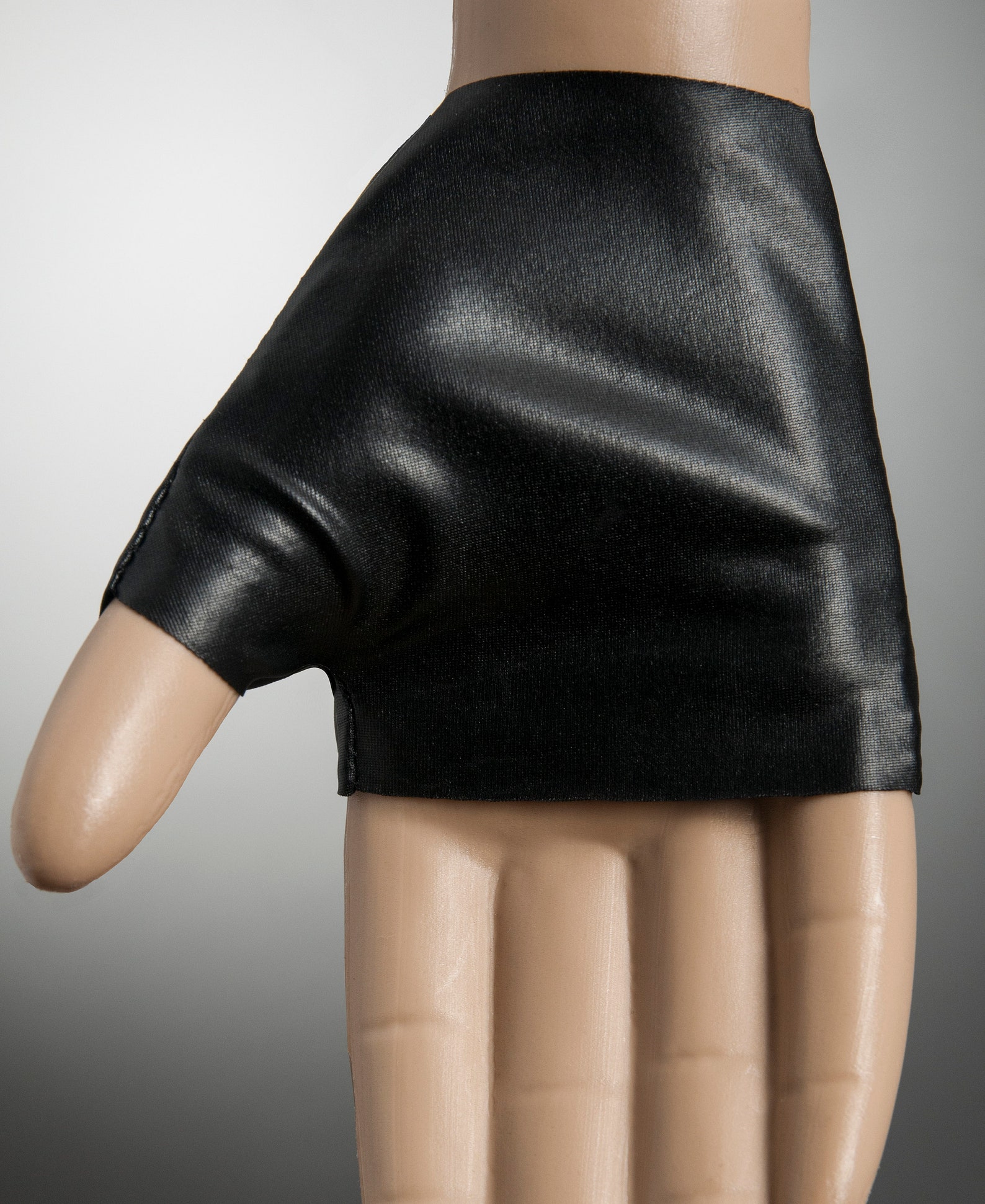 Leather LOOK Inspired Black Short Gloves,classy Fingerless Glove,vegan ...